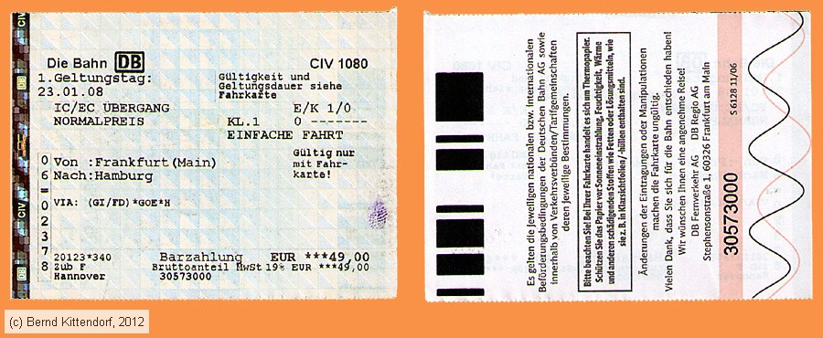 Deutschland – Eisenbahn - Fahrkarten - im Zug verkaufte Fahrkarten