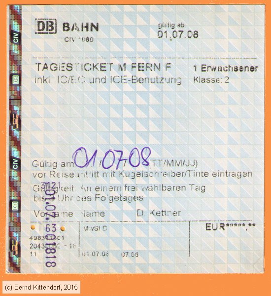 Deutschland – Eisenbahn - Fahrkarten - aus Fahrscheinautomaten - 2008