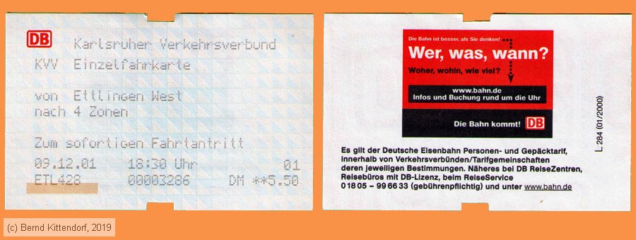 Deutschland – Eisenbahn - Fahrkarten - DB innerhalb von Verkehrsverbünden