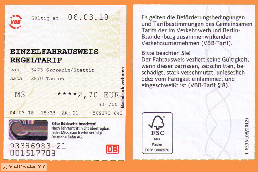 Deutschland – Eisenbahn - Fahrkarten - DB im VBB